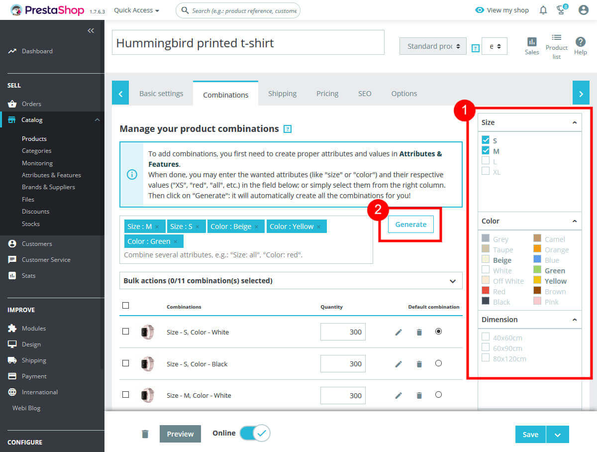 Add Product Combination And Attributes In PrestaShop 1.7 - Webibazaar