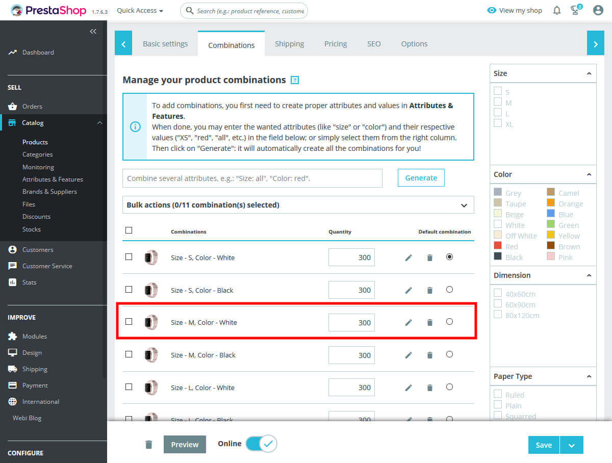Add Product Combination And Attributes In PrestaShop 1.7 - Webibazaar